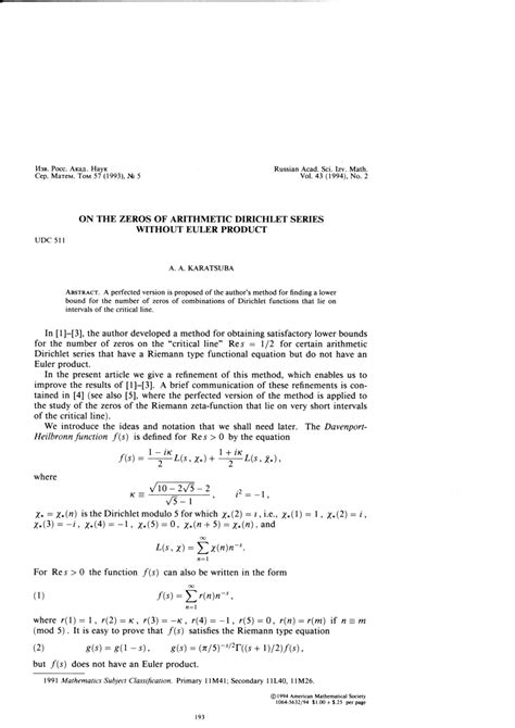 Pdf On The Zeros Of Arithmetic Dirichlet Series Without Euler Product