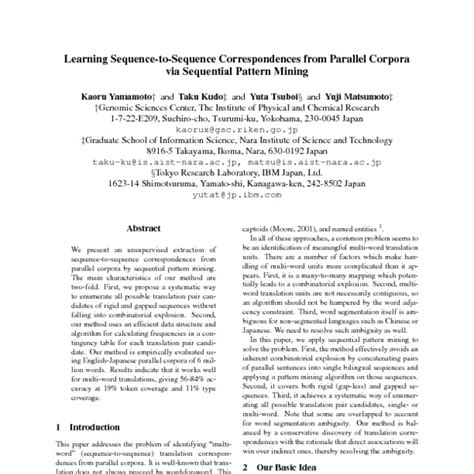 Learning Sequence To Sequence Correspondences From Parallel Corpora Via Sequential Pattern