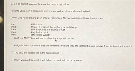 Solved Select All Correct Statements About The Bash Script