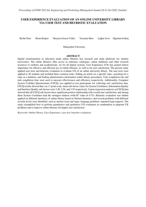 PDF USER EXPERIENCE EVALUATION OF AN ONLINE UNIVERSITY LIBRARY VIA USER TEST AND HEURISTIC