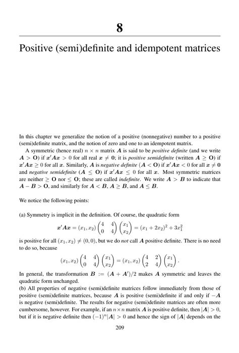 Positive Semidefinite And Idempotent Matrices Chapter 8 Matrix