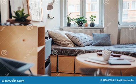 A Babe Dorm Room With Stackable Storage Boxes Under The Bed Stock Illustration