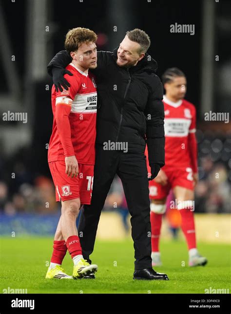 Middlesbrough Manager Kim Hellberg And Aidan Morris After The Emirates