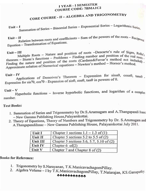 Algebra And Trignometry Unit I To V Pdf
