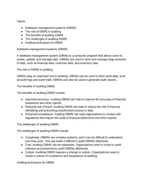 Lecture 14 Auditing Information Systems Auditing Database Management
