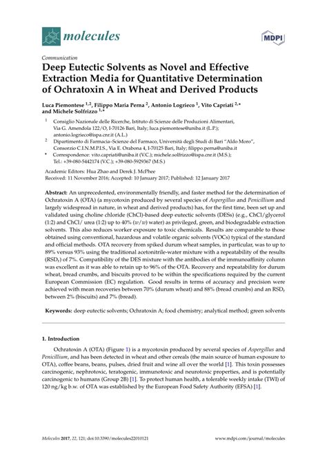 Pdf Deep Eutectic Solvents As Novel And Effective Extraction Media For Quantitative