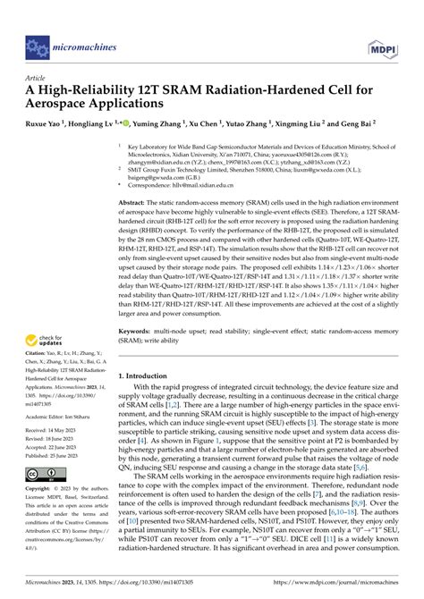 Pdf A High Reliability 12t Sram Radiation Hardened Cell For Aerospace