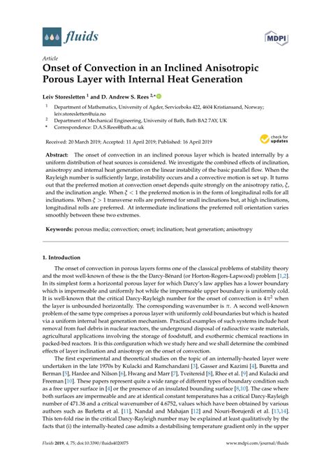 Pdf Onset Of Convection In An Inclined Anisotropic Porous Layer With Internal Heat Generation