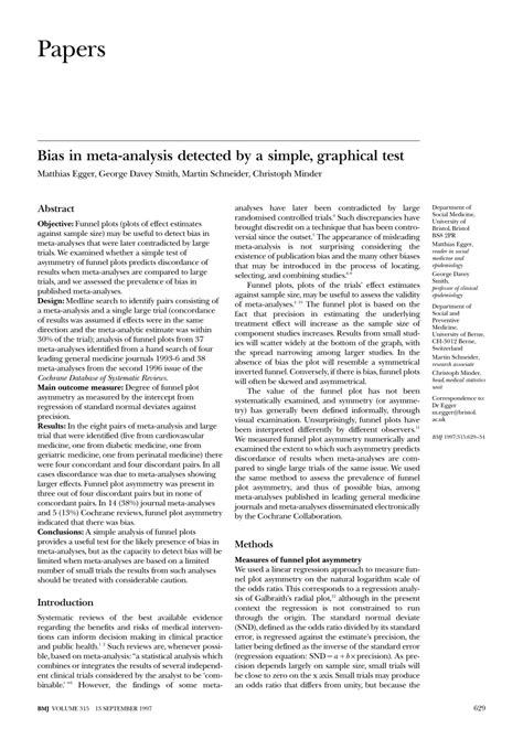 Pdf Bias In Meta Analysis Detected By A Simple Graphical Test