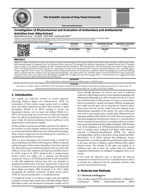 Pdf Investigation Of Phytochemical And Evaluation Of Antioxidant And Antibacterial Activities
