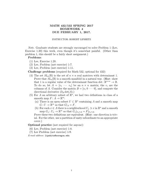 Hw4 Homework Assignment 4 Math Spring 2017 Homework 4 Due February 1 2017 Instructor