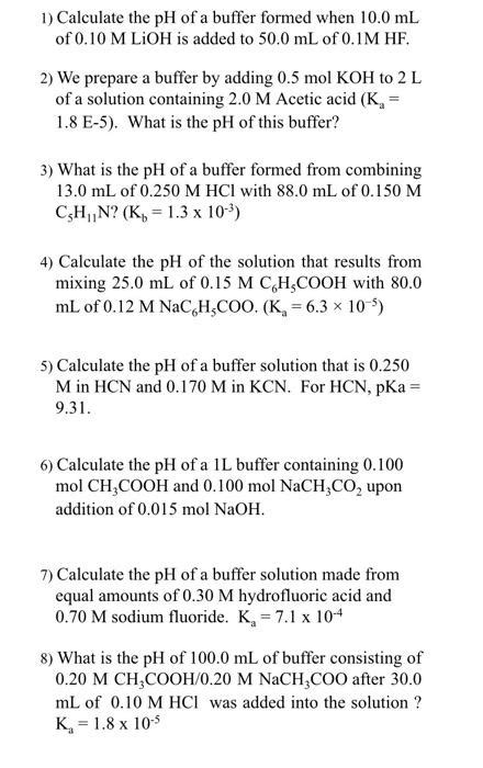 Solved Calculate The PH Of A Buffer Formed When ML Chegg Com