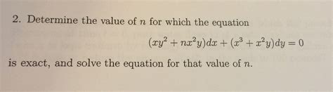 Solved Determine The Value Of N For Which The Equation Is Chegg Com