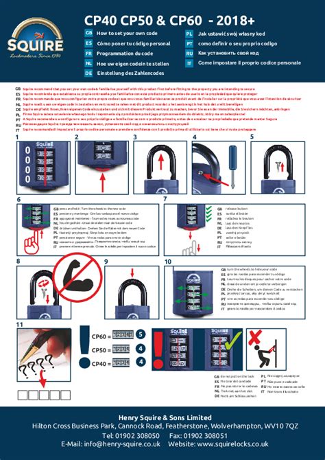 Squire Cp60 60mm Recodeable Combination Pad Lock Instruction Manual