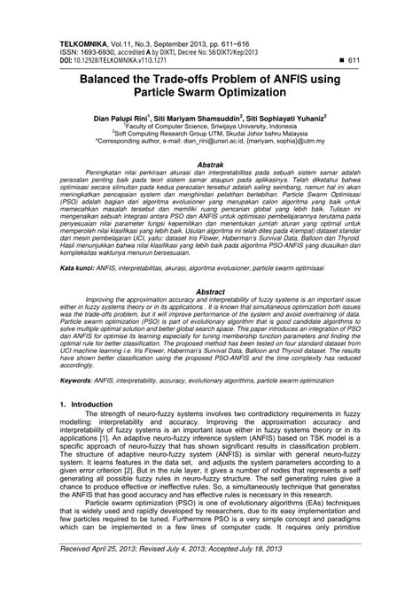 Pdf Balanced The Trade Offs Problem Of Anfis Using Particle Swarm