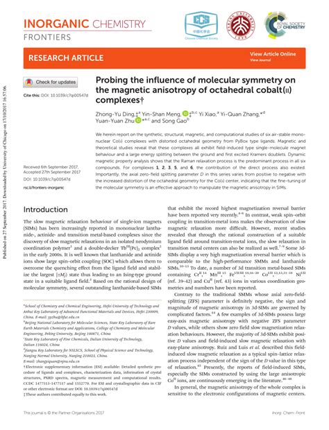 Pdf Probing The Influence Of Molecular Symmetry On Magnetic