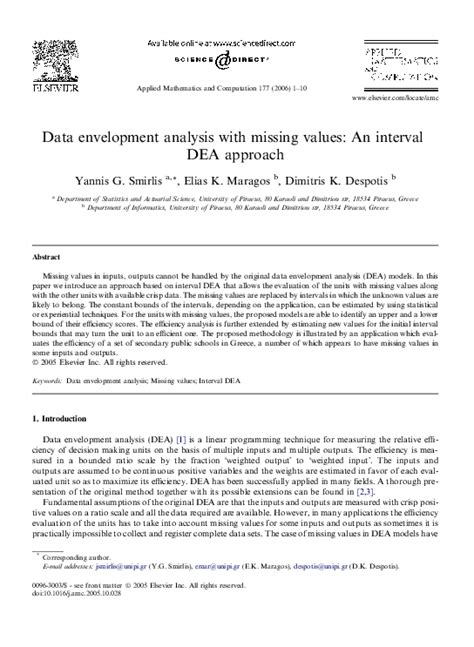 Pdf Data Envelopment Analysis With Missing Values An Interval Dea
