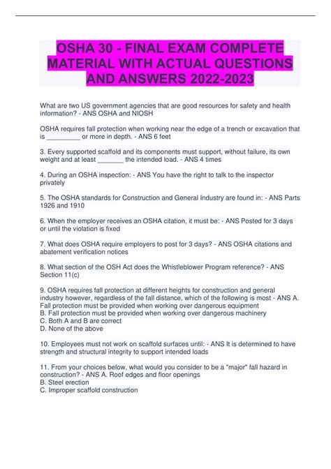 Osha 30 Final Exam Complete Material With Actual Questions And Answers Osha Stuvia Us