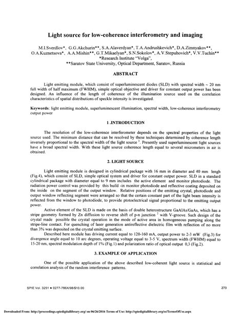 Pdf Light Source For Low Coherence Interferometry And Imaging