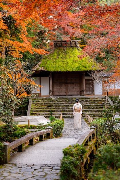 Premium Photo Kyoto Japan A Woman Wearing Kimono In Honenin Temple