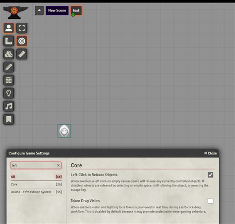 The Left Click To Release Objects Setting Prevents Left Clicking To Target Tokens With The