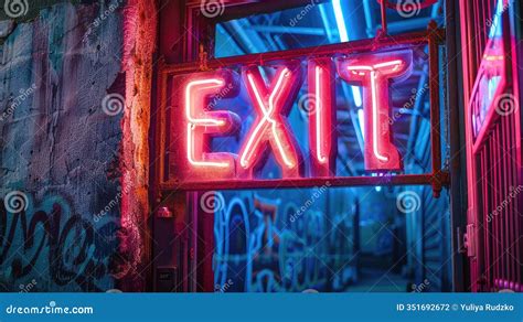 Neon Glowing EXIT Sign A Bright Beacon In The Dark Ideal For Themed Designs And Backgrounds