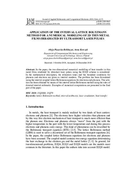 Pdf Application Of The Interval Lattice Boltzmann Method For A Numerical Modeling Of 2d Thin
