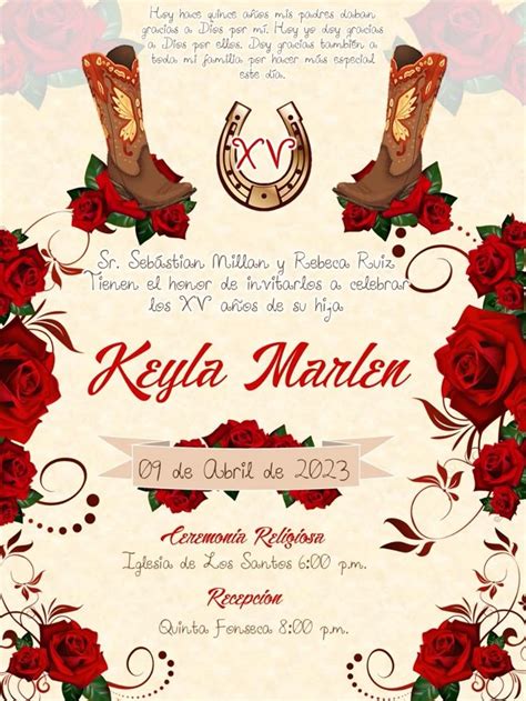 Invitación Vaquera Roja Xv Años Invitaciones Vaqueras Invitaciones