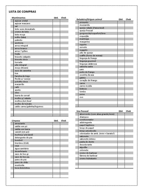 Modelo De Lista De Compras Pdf Alimentos Culináriar
