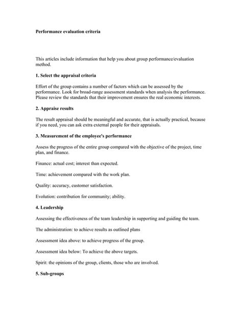 Performance Evaluation Criteria Pdf