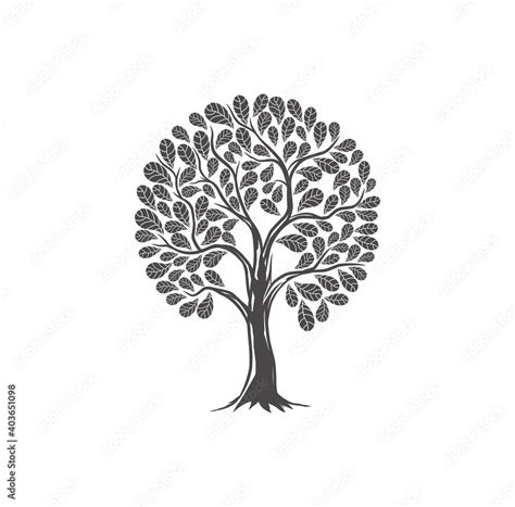 Abstract Tree Silhouette With Circular Shape Tree Logo Design Inspirations Stock Vector