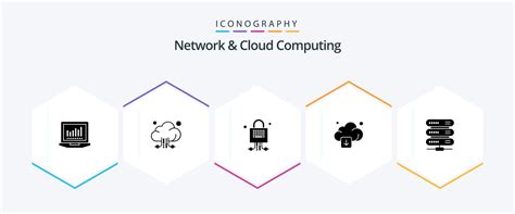 Network And Cloud Computing 25 Glyph Icon Pack Including Network Computing Locked Technology