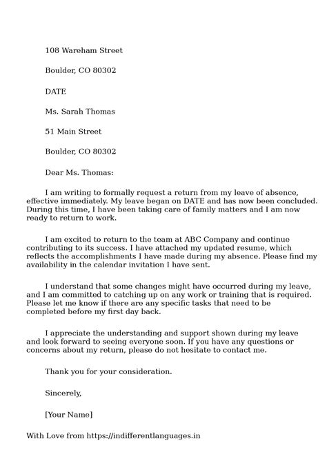 2 Examples Of Sample Letter For Return To Work After Leave