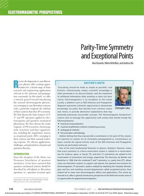 Pdf Parity Time Symmetry And Exceptional Points [electromagnetic Perspectives]