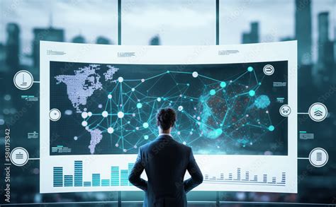 Big Data Analytics Visualization Technology Scientist Analyzing Information Structure On Screen