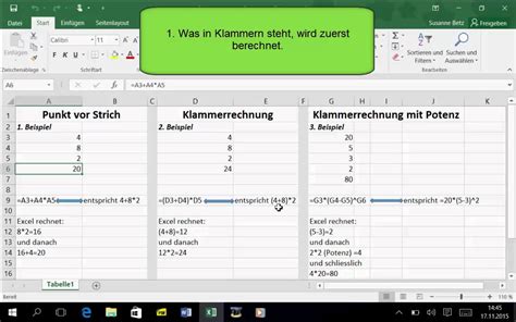 Excel Für Den Einsatz Im Büro 005 Punkt Vor Strich Und Andere Rechenregeln Youtube