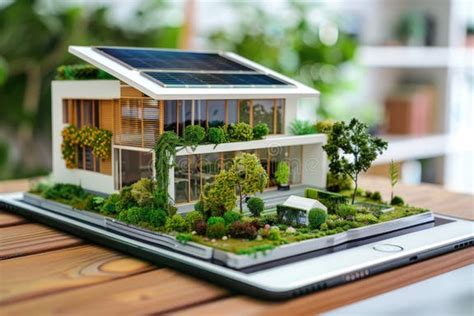 Eco Home Model On Tablet With Cad Software Stock Image Image Of House