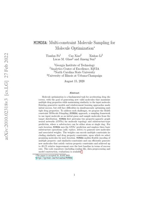 Mimosa Multi Constraint Molecule Sampling For Molecule Optimization Pdf Mathematical
