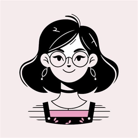 Premium Vector Cute Girl With Glasses Vector Illustration In Black And White Colors