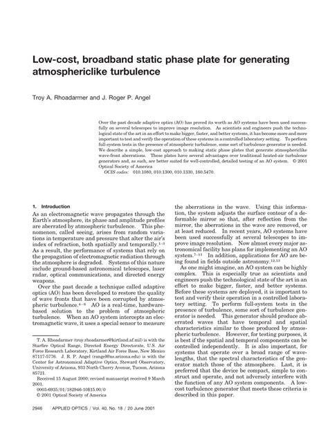 Pdf Low Cost Broadband Static Phase Plate For Generating Atmosphericlike Turbulence