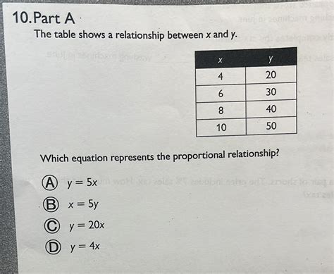 Solved 10 Part A The Table Shows A Relationship Between X And Y Which