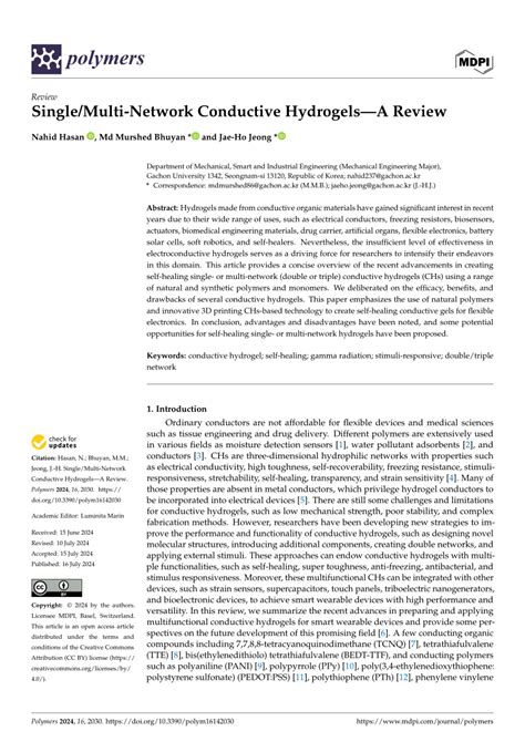 Pdf Singlemulti Network Conductive Hydrogels—a Review