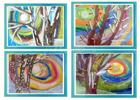 Как нарисовать зимний пейзаж гуашью для детей от 5 лет поэтапно с фото