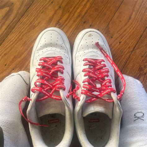 Supreme Shoes Supreme White Sneakers With Red Laces Poshmark