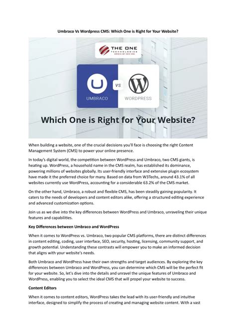 Ppt Umbraco Vs Wordpress Cms Which One Is Right For Your Website Powerpoint Presentation Id