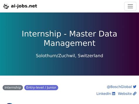 Hiring Internship Internship Master Data Management In Solothurn