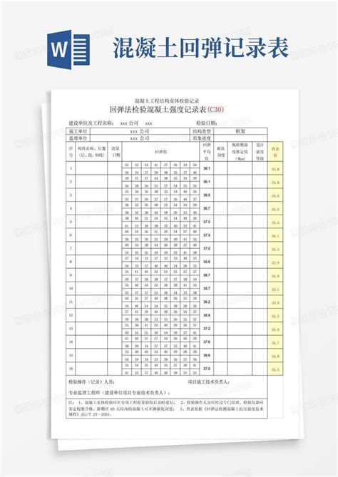 混凝土回弹记录表Word模板下载 编号qeygrrkm 熊猫办公
