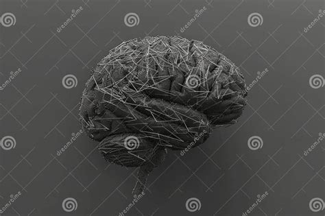 A 3d Rendering Of A Human Brain With A Network Of White Lines Etched Into Its Surface Stock