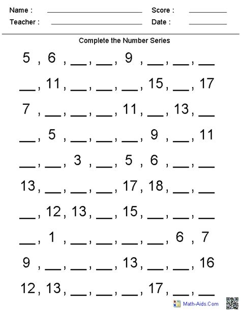 Patterns With Numbers Worksheets