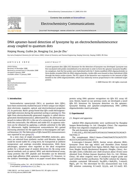 Pdf Dna Aptamer Based Detection Of Lysozyme By An